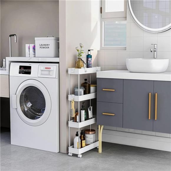 Storage & Organization | 4 Tier Slim Storage Cart Mobile Shelving Unit ...